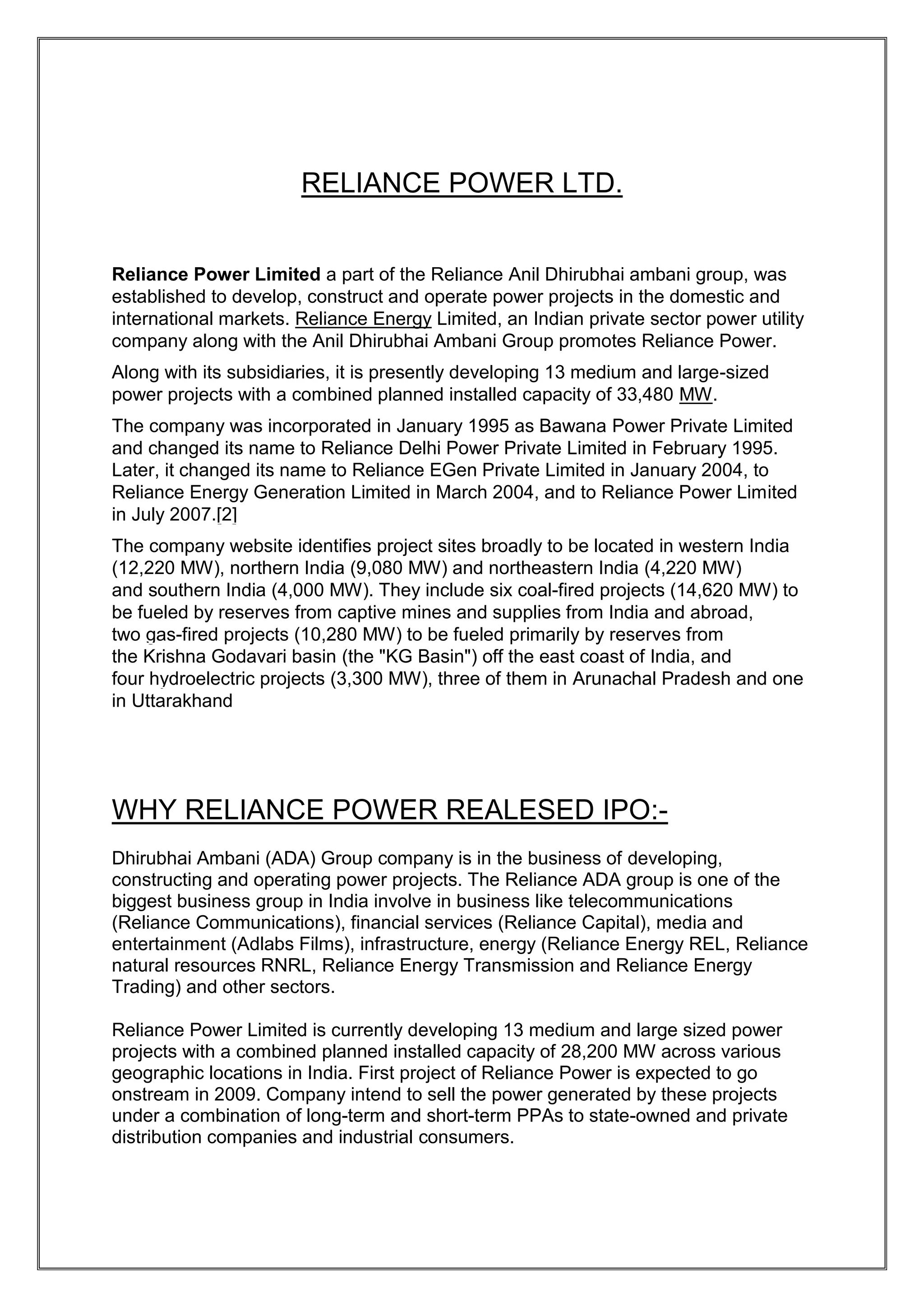 Reliance power ltd | DOCX