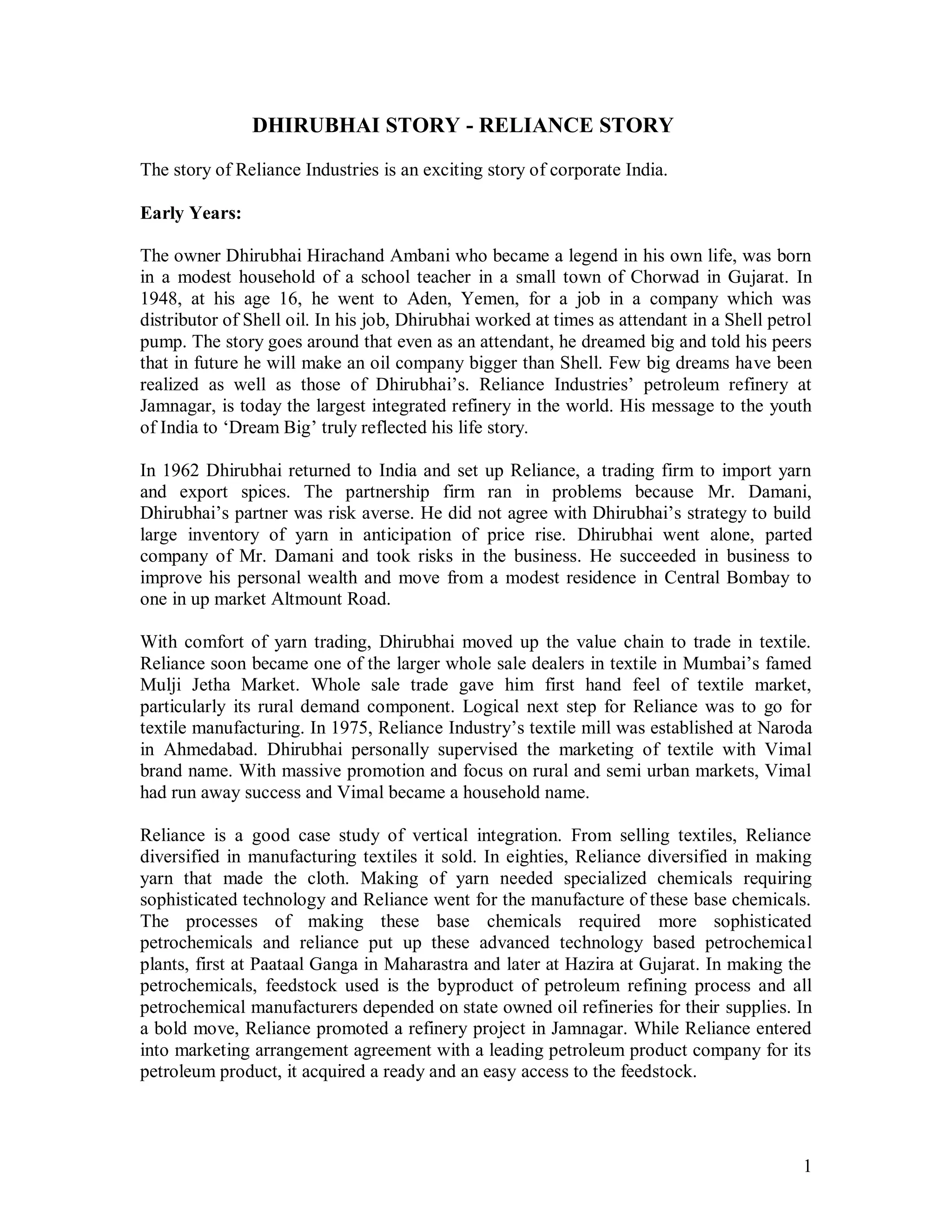 Story of Reliance | PDF