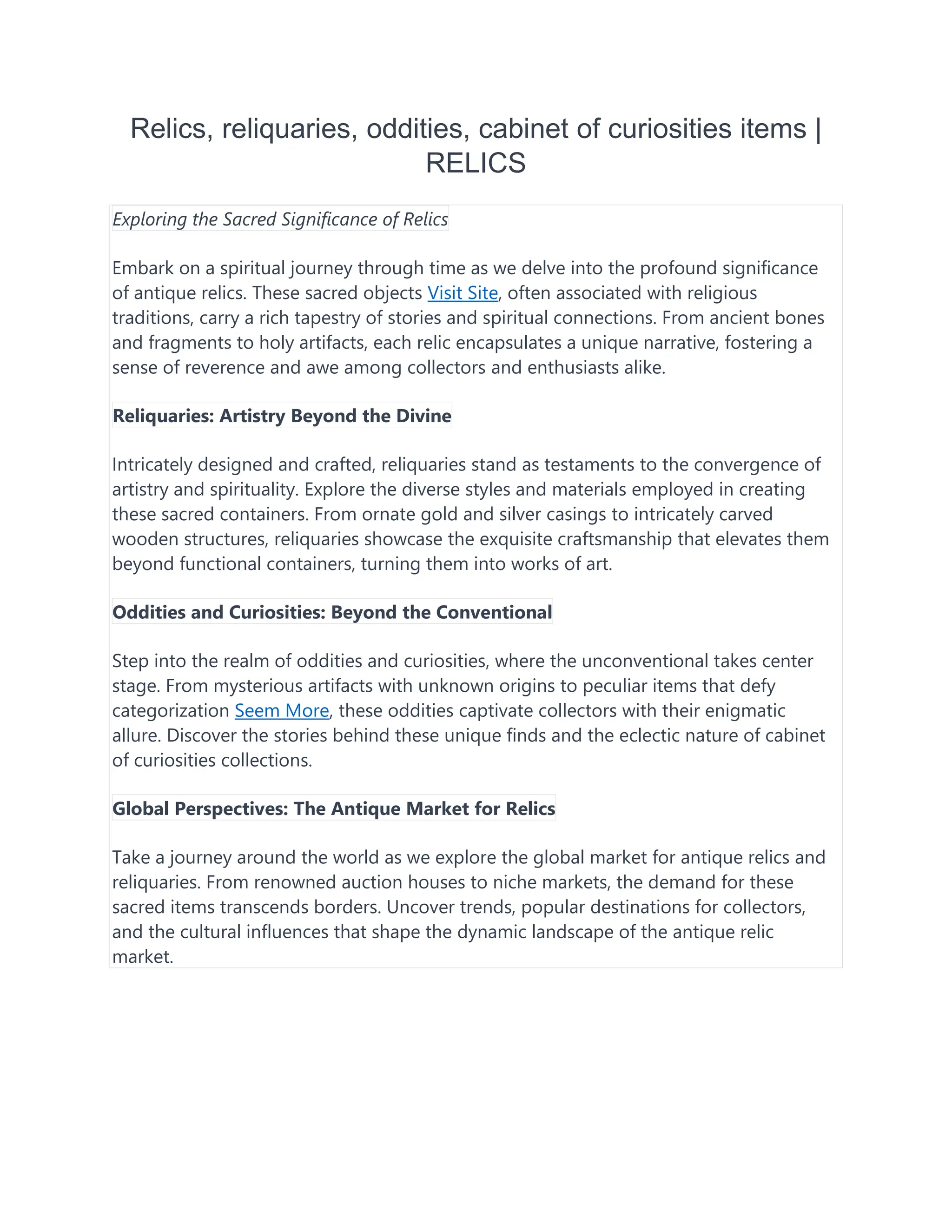 Relics, reliquaries, oddities, cabinet of curiosities items | RELICS.pdf