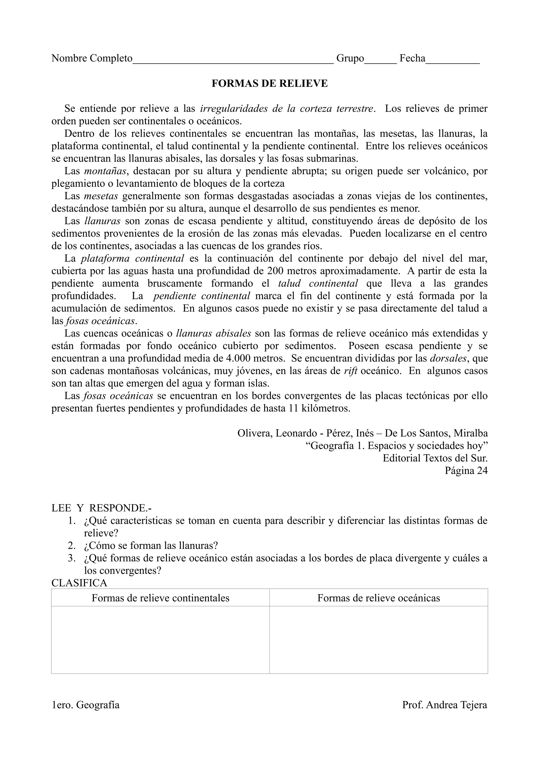 Lectura: Relieve | PDF
