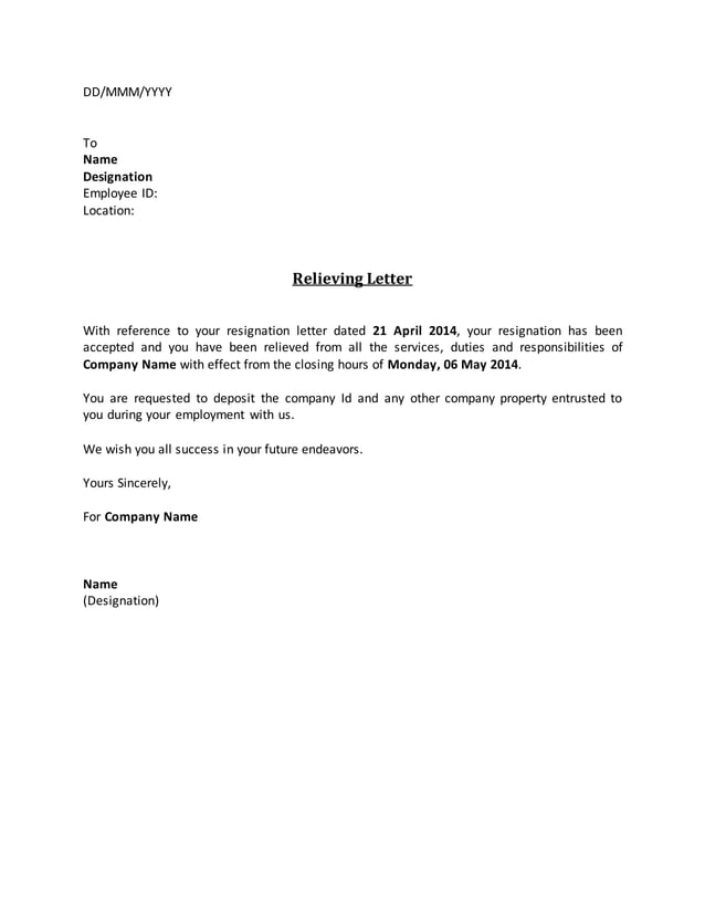 Relieving letter fill | DOCX