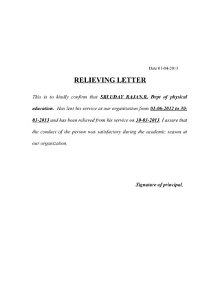 Relieving letters and format | DOC