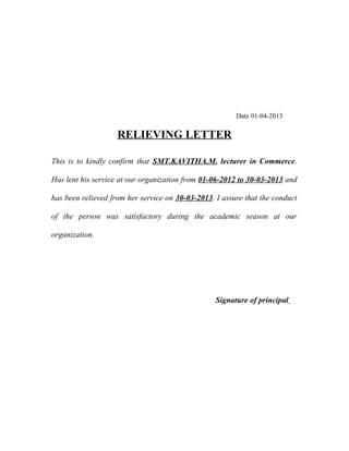 Relieving letters and format | DOC