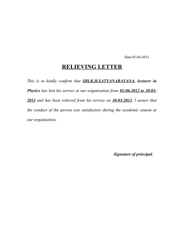 Relieving letters and format | DOC | Education