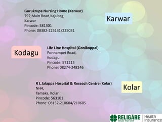 Religare Health Insurance- Network Hospital In Karnataka | PPTX