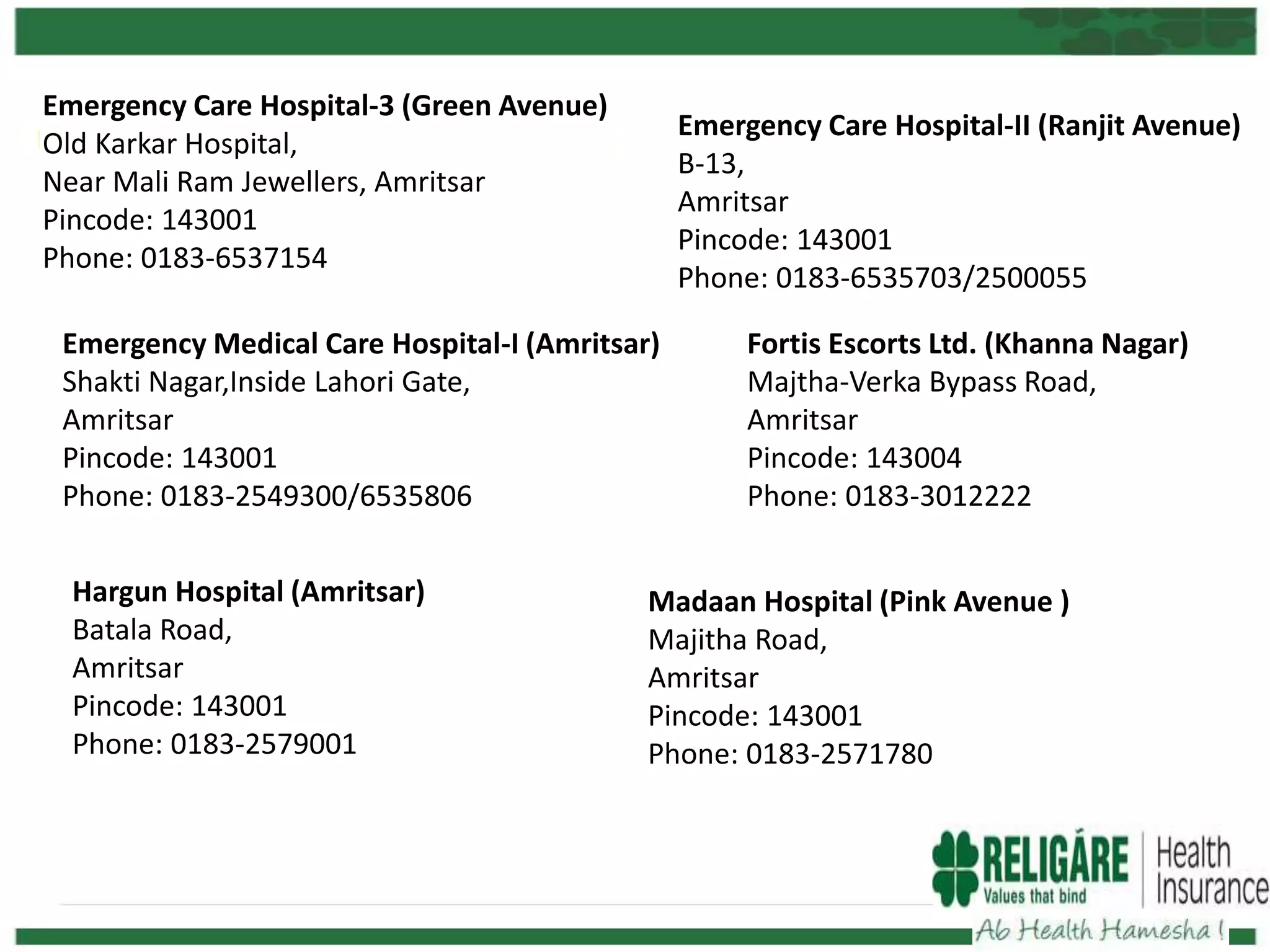 Religare Health Insurance- Network Hospital In Punjab | PPTX