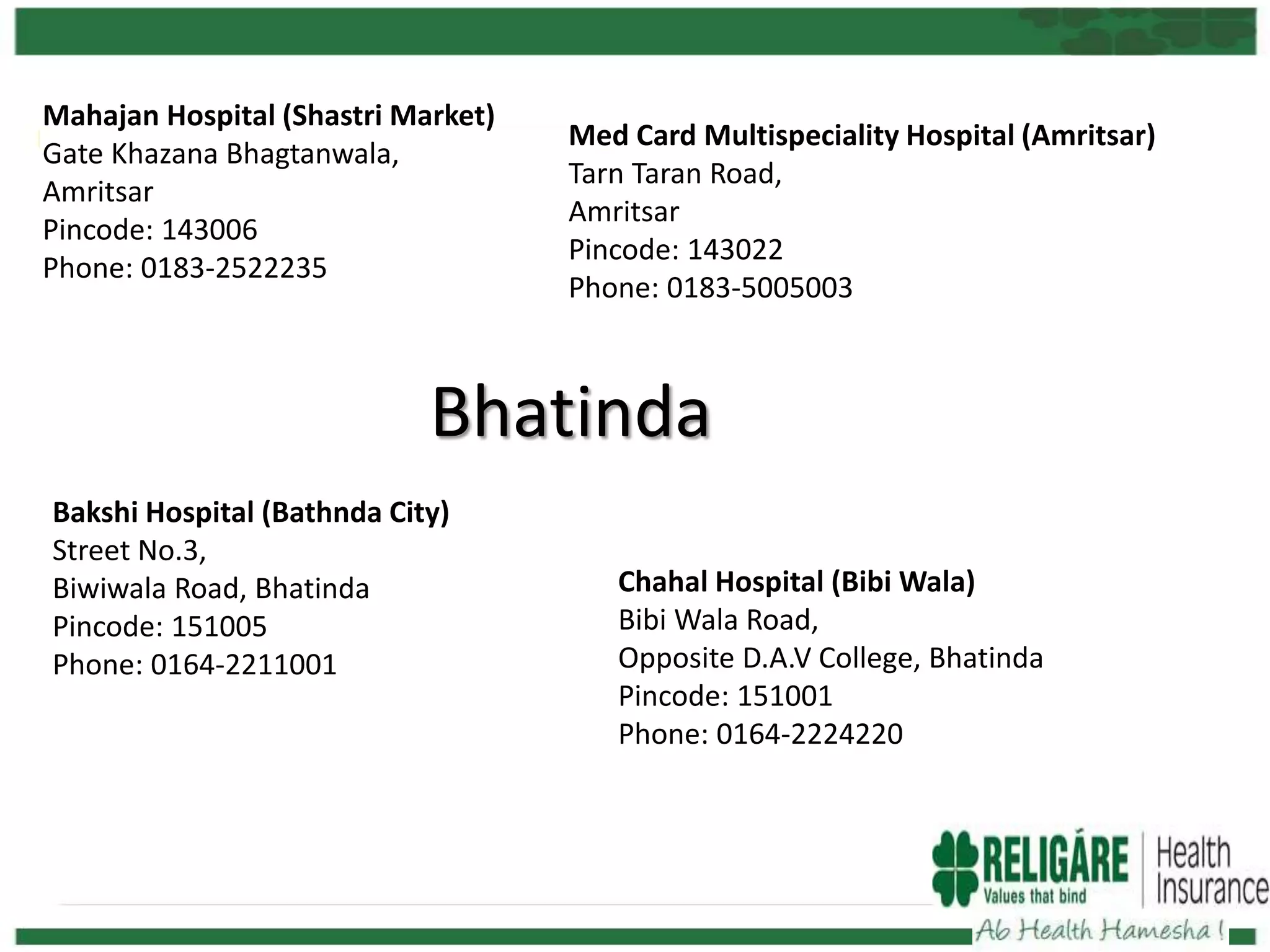 Religare Health Insurance- Network Hospital In Punjab | PPTX