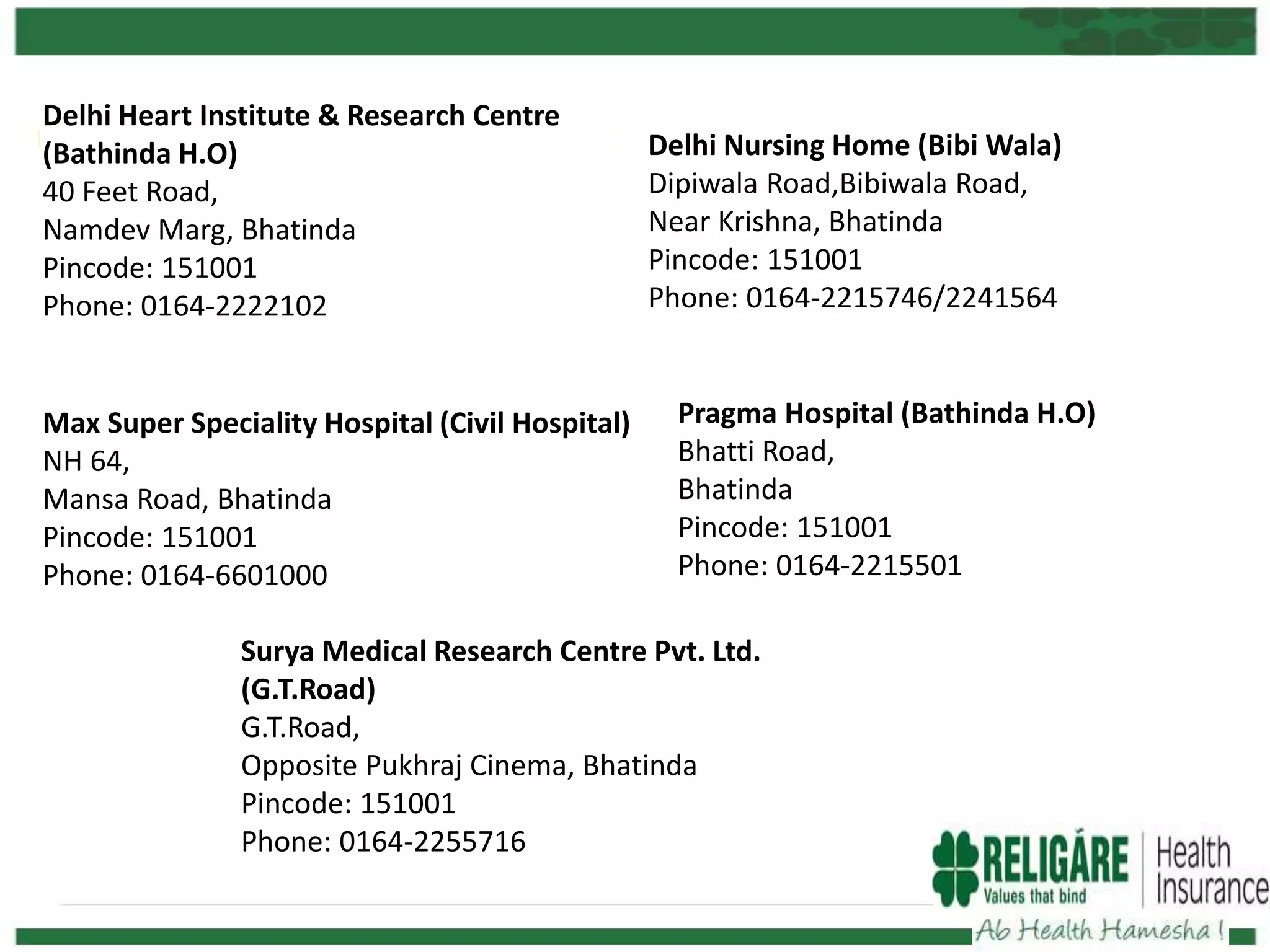 Religare Health Insurance- Network Hospital In Punjab | PPTX