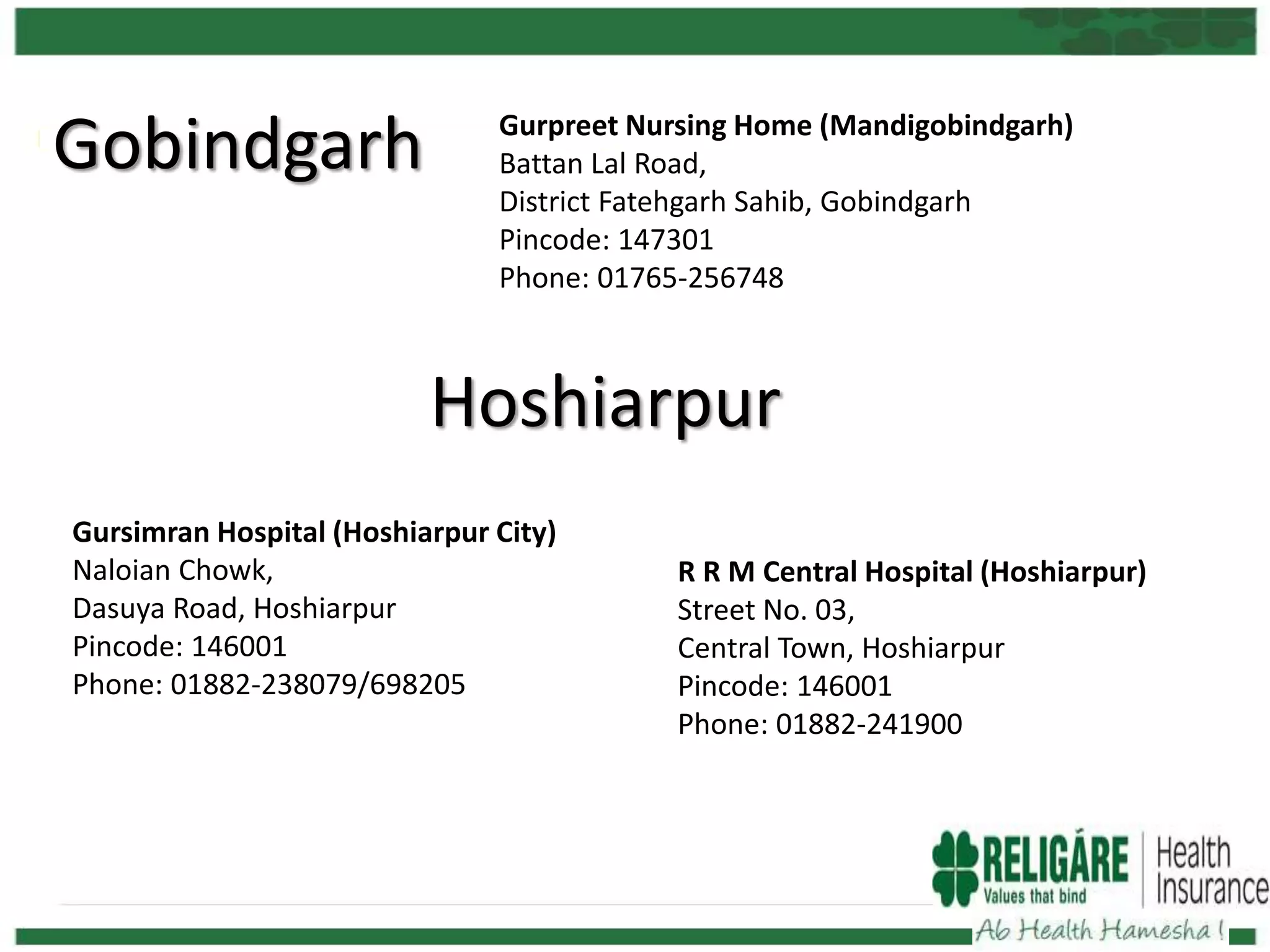 Religare Health Insurance- Network Hospital In Punjab | PPTX