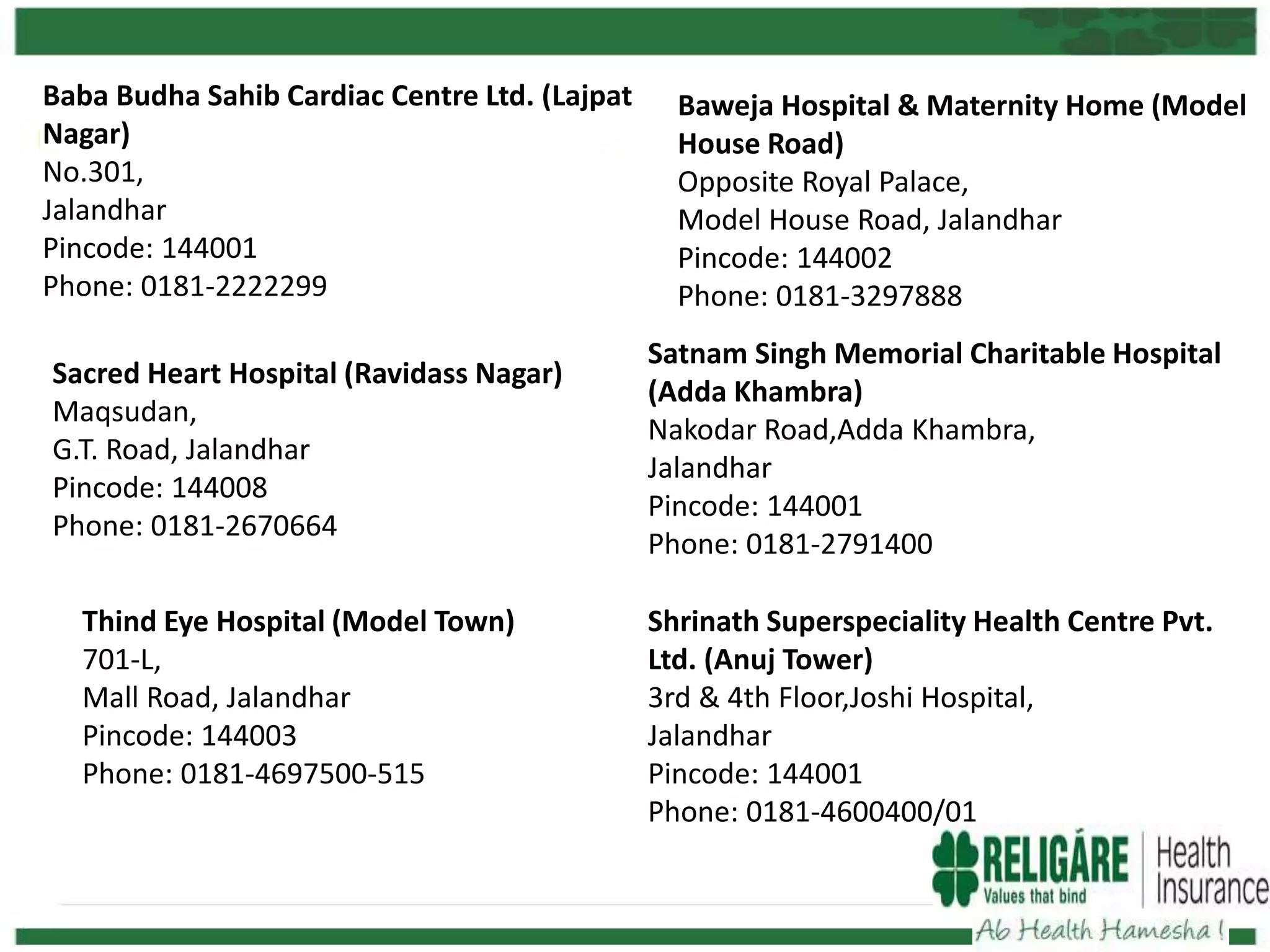Religare Health Insurance- Network Hospital In Punjab | PPTX