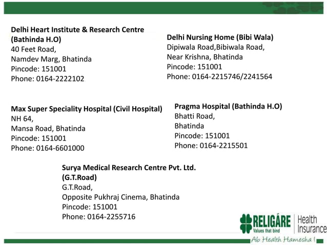 Religare Health Insurance- Network Hospital In Punjab | PPTX ...