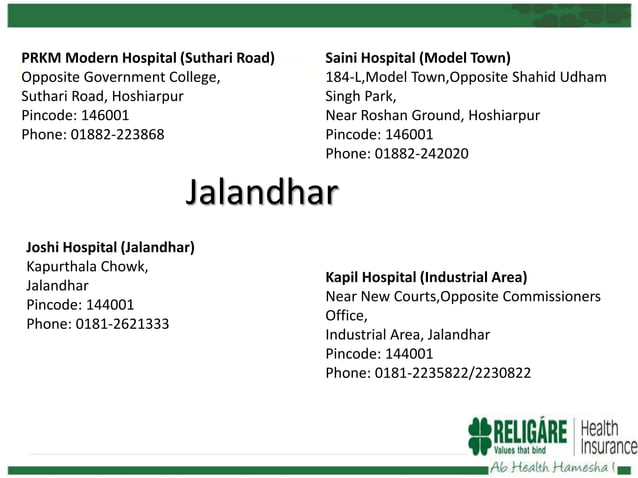 Religare Health Insurance- Network Hospital In Punjab | PPTX ...