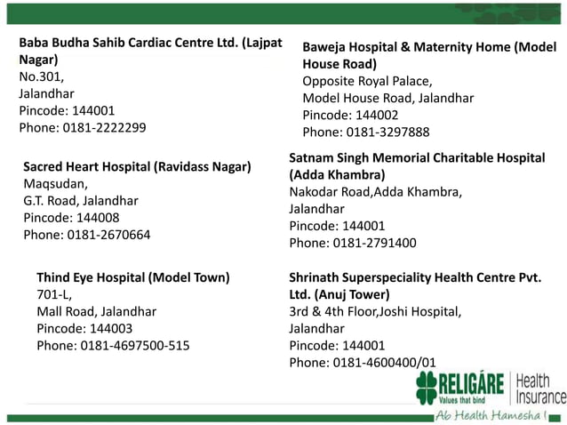 Religare Health Insurance- Network Hospital In Punjab | PPTX ...