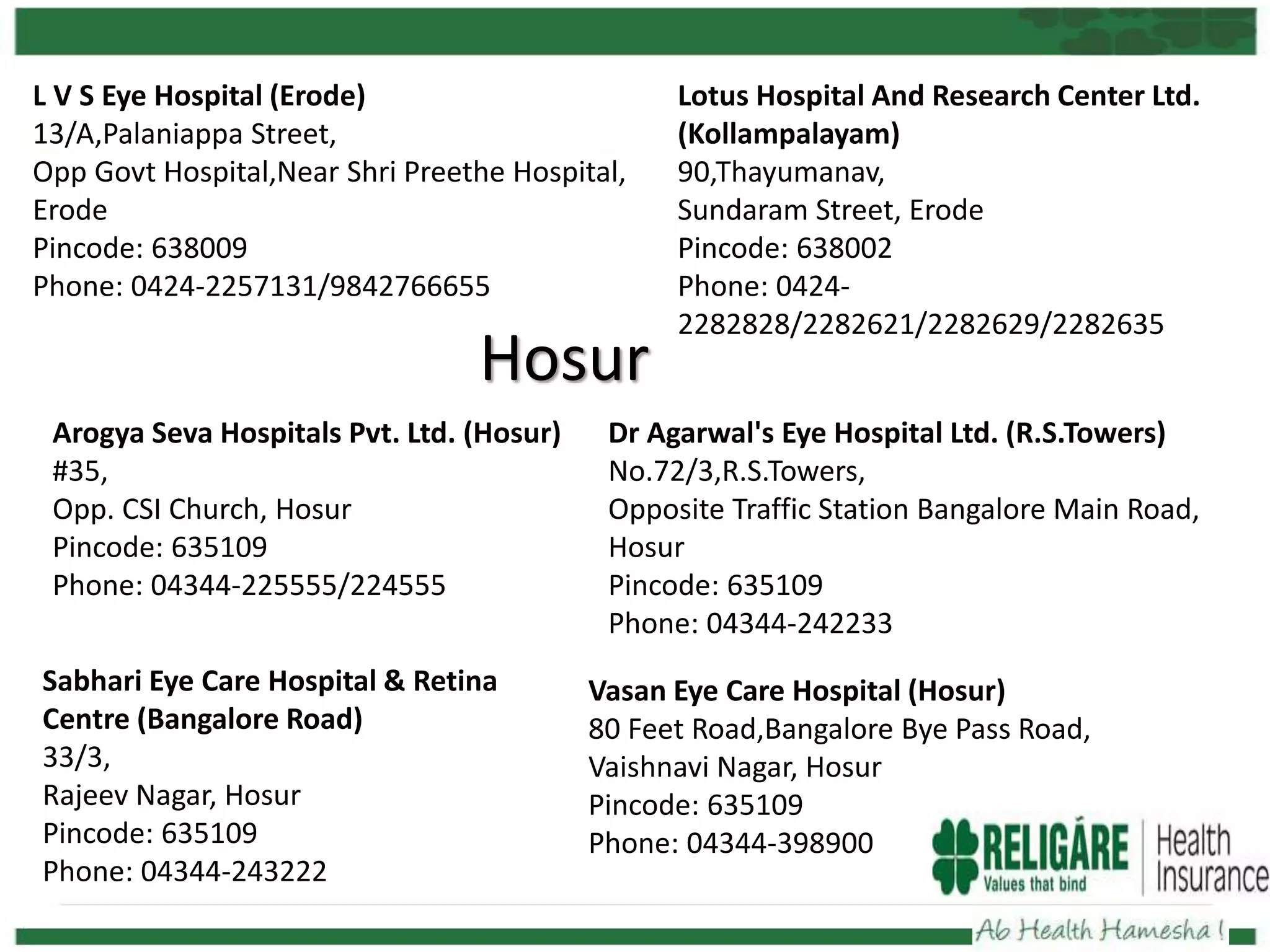 Religare Health Insurance - Network Hospital In Tamil Nadu | PPTX