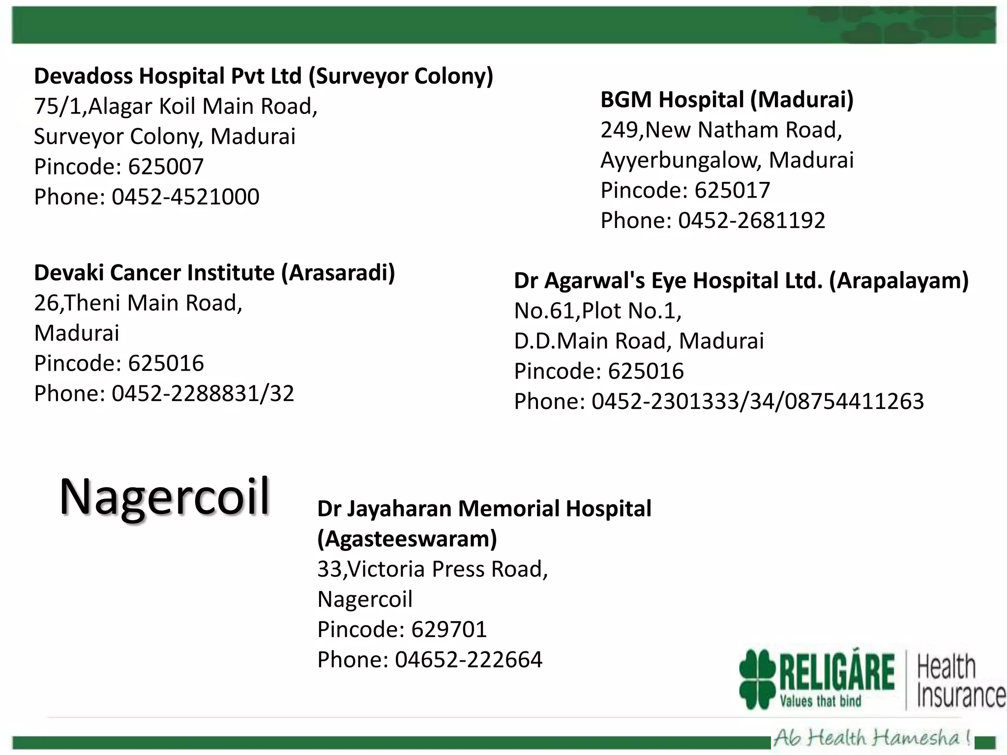 Religare Health Insurance - Network Hospital In Tamil Nadu | PPTX