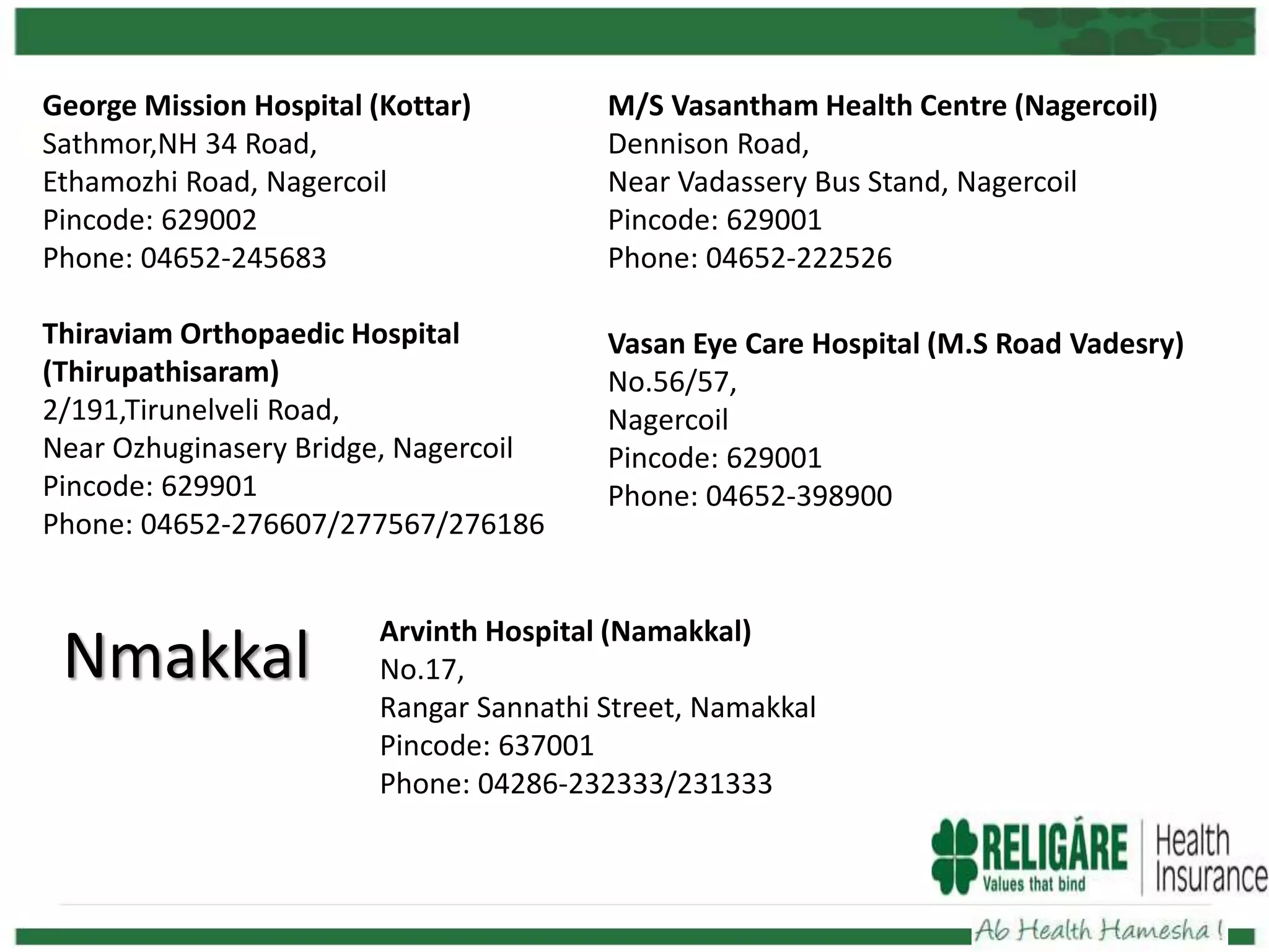 Religare Health Insurance - Network Hospital In Tamil Nadu | PPTX