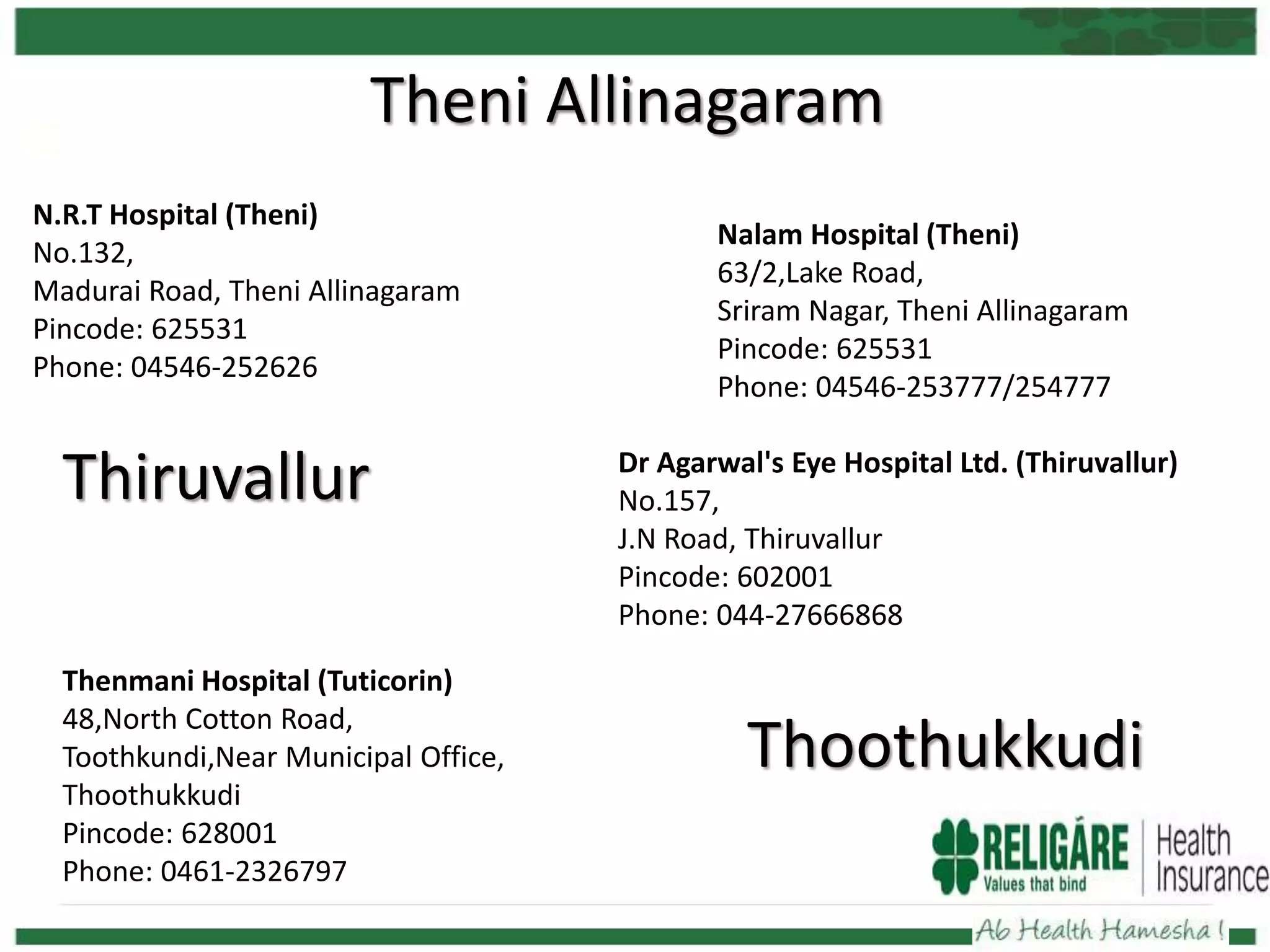Religare Health Insurance - Network Hospital In Tamil Nadu | PPTX
