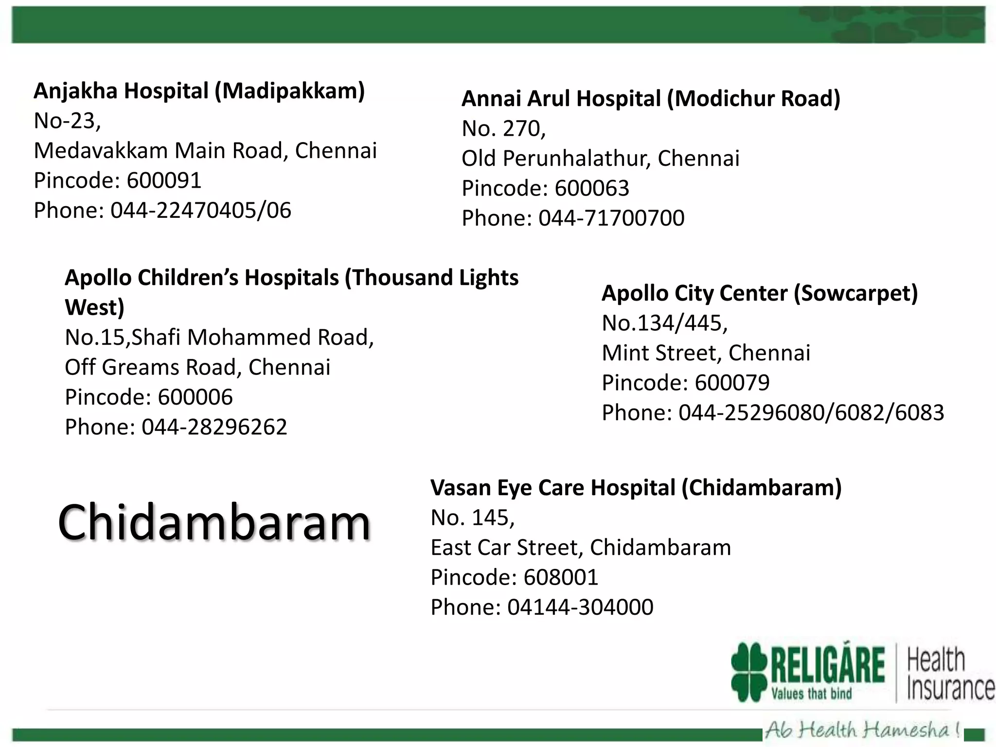 Religare Health Insurance - Network Hospital In Tamil Nadu | PPTX