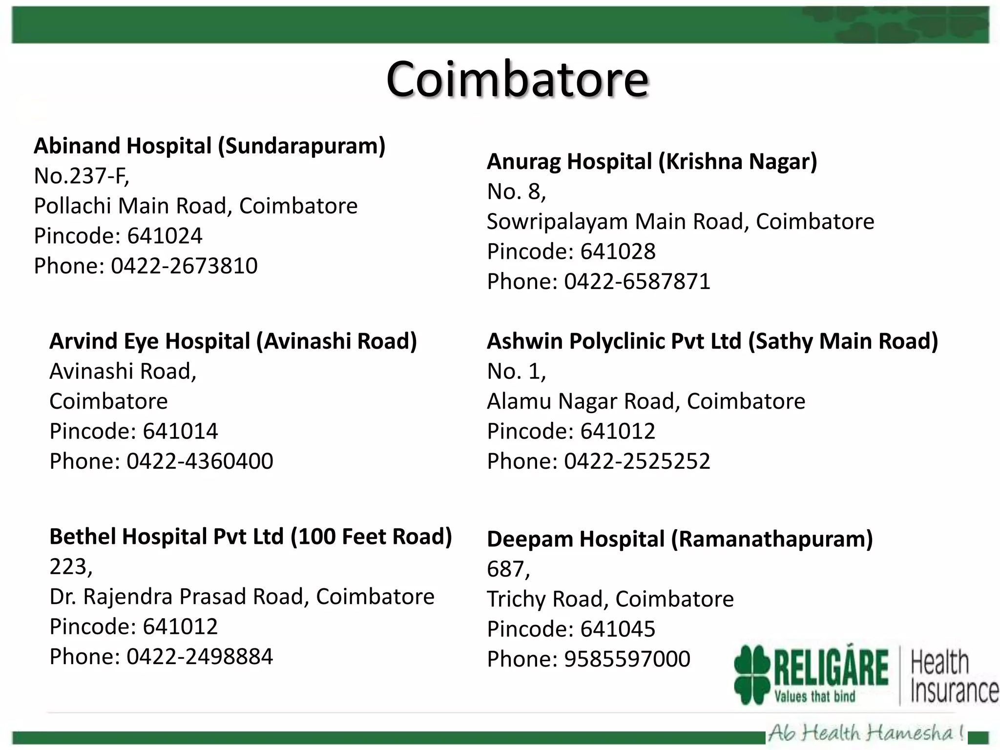 Religare Health Insurance - Network Hospital In Tamil Nadu | PPTX