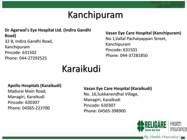 Religare Health Insurance - Network Hospital In Tamil Nadu | PPT
