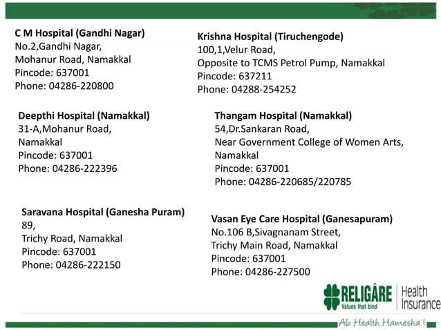 Religare Health Insurance - Network Hospital In Tamil Nadu | PPT