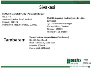 Religare Health Insurance - Network Hospital In Tamil Nadu | PPTX