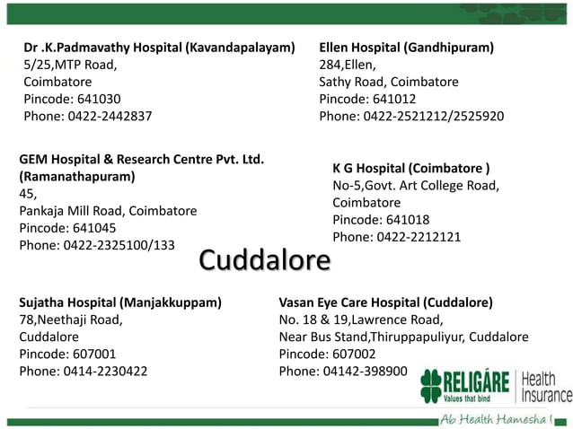 Religare Health Insurance - Network Hospital In Tamil Nadu | PPT