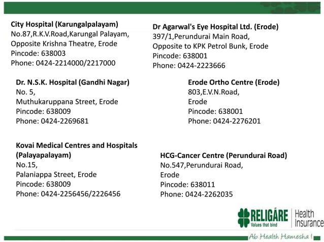 Religare Health Insurance - Network Hospital In Tamil Nadu | PPT