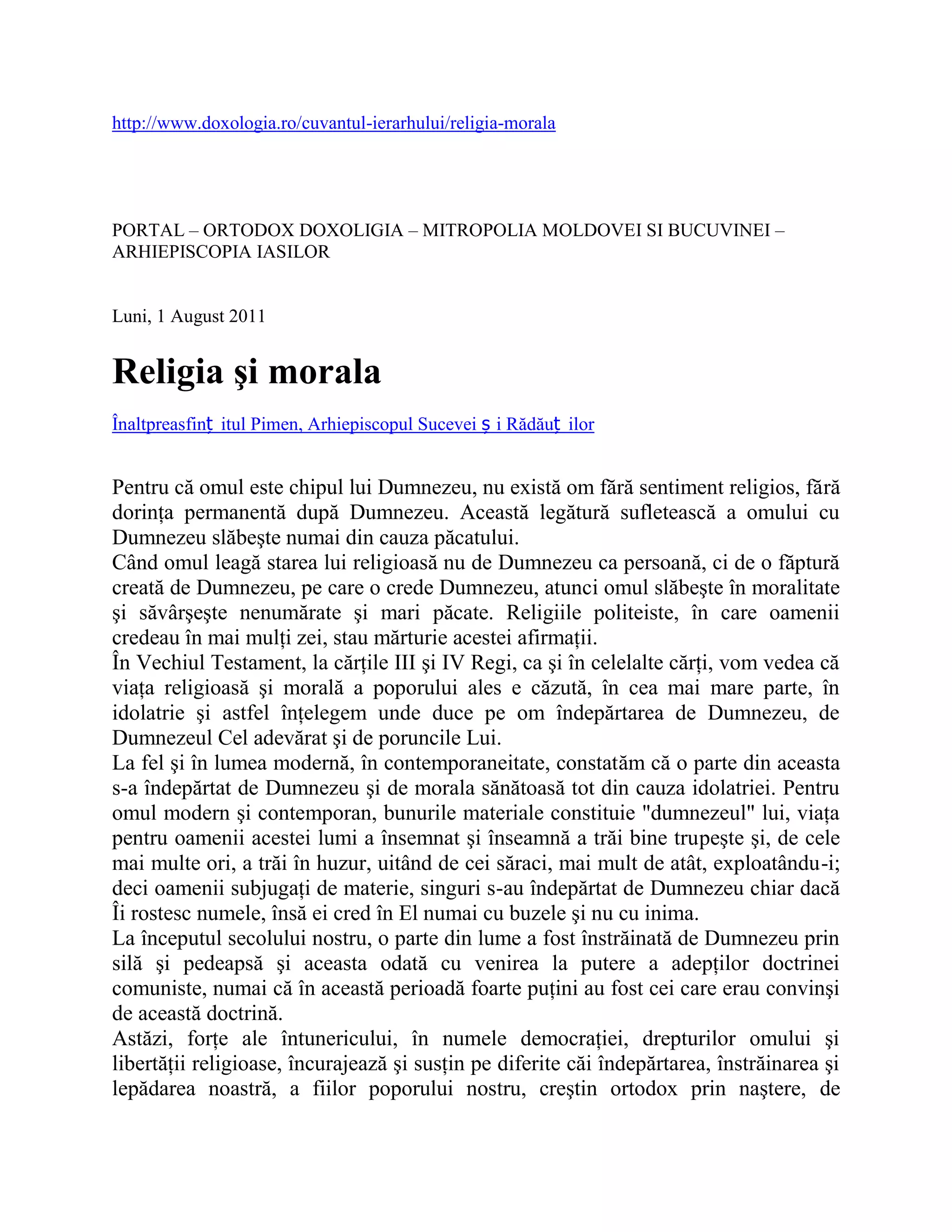 Religie si morala articol | DOCX