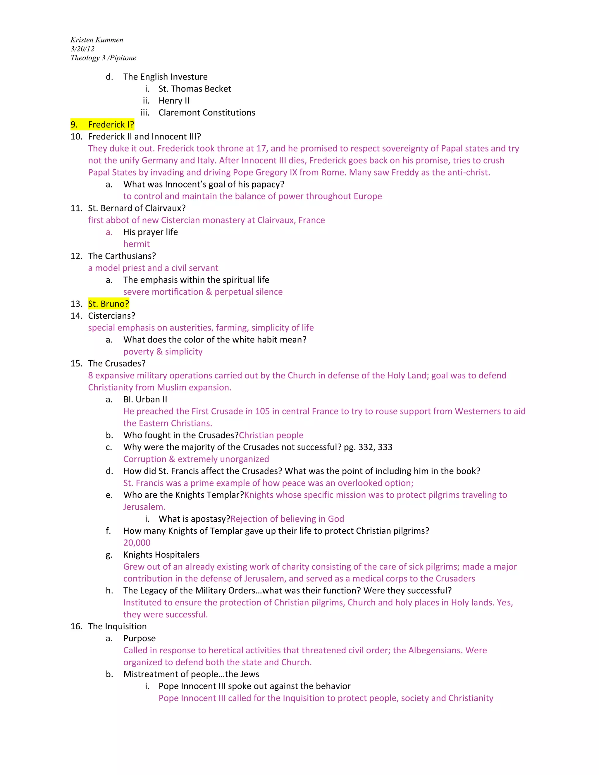 Religion 3 quarter 3 exam study guide | PDF