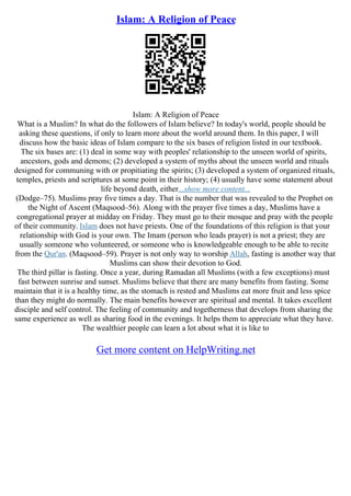 Religion And Peace Essay | PDF