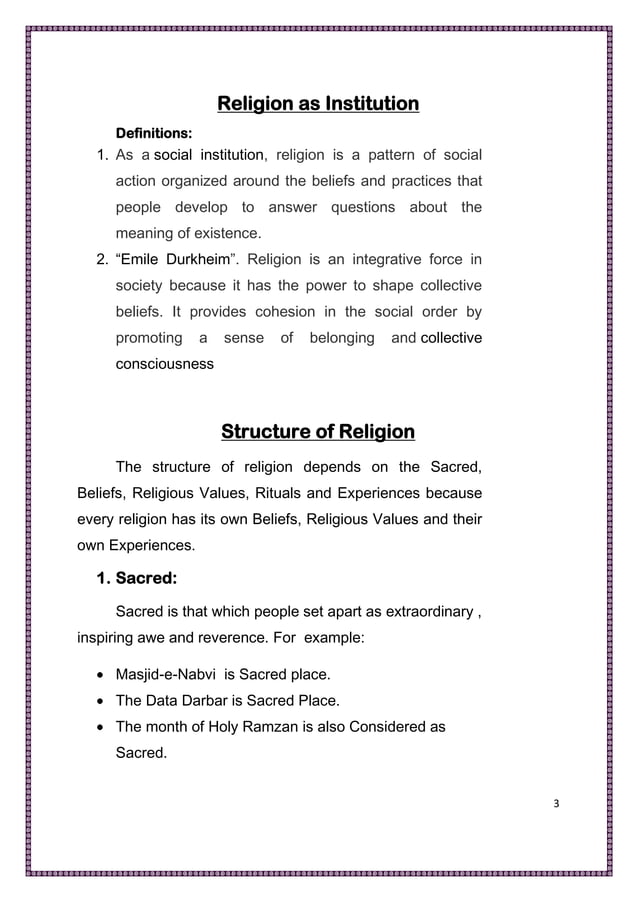 Religion as institution | DOCX | Islam | Religion & Spirituality