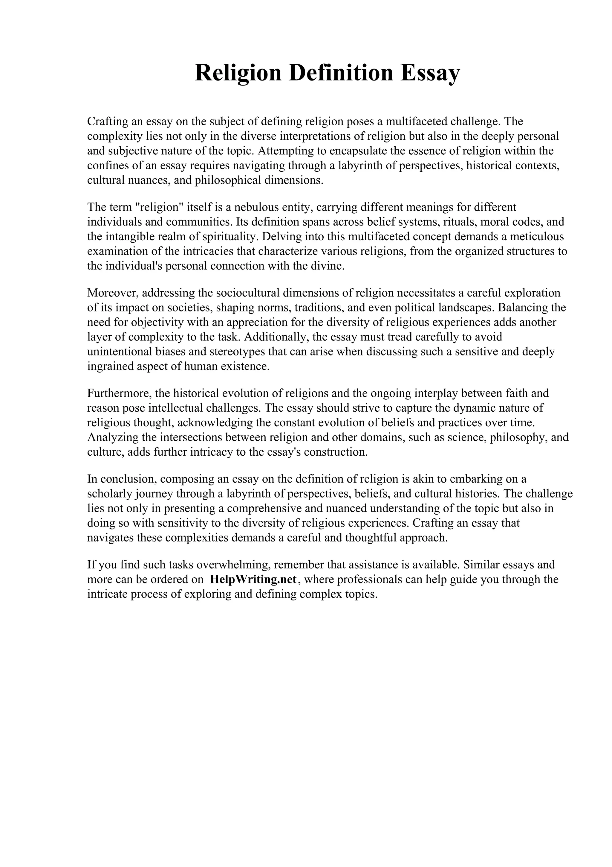 Religion Definition Essay | PDF