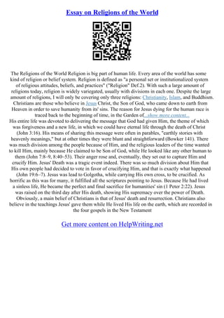 Religion Essays | PDF | Christianity | Religion & Spirituality