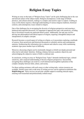 Religion Essay Topics. Oakwood University | PDF | Religion & Spirituality