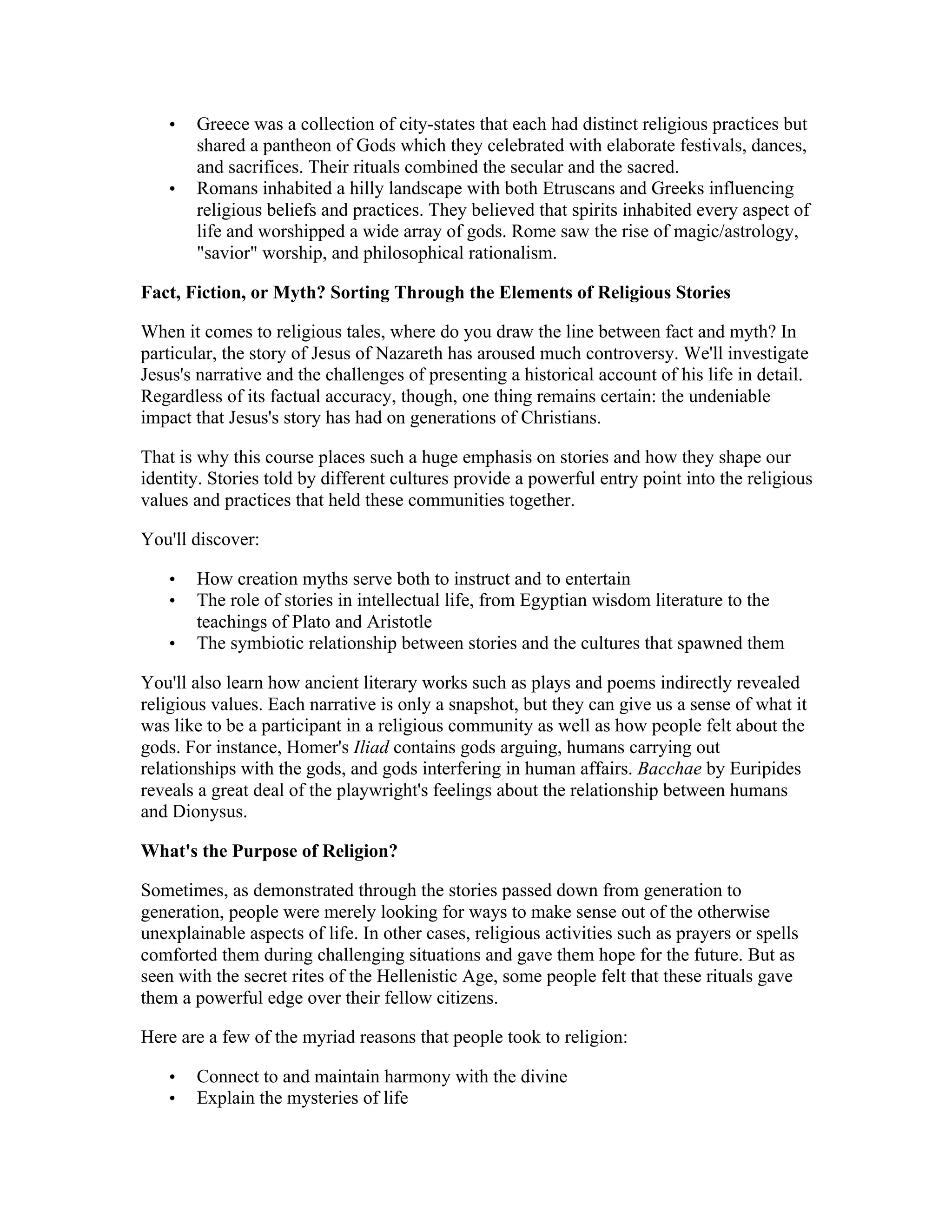 Religion in the Ancient Mediterranean: Course Description | PDF