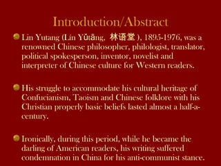 Religion in the Life of Lin Yutang | PPT