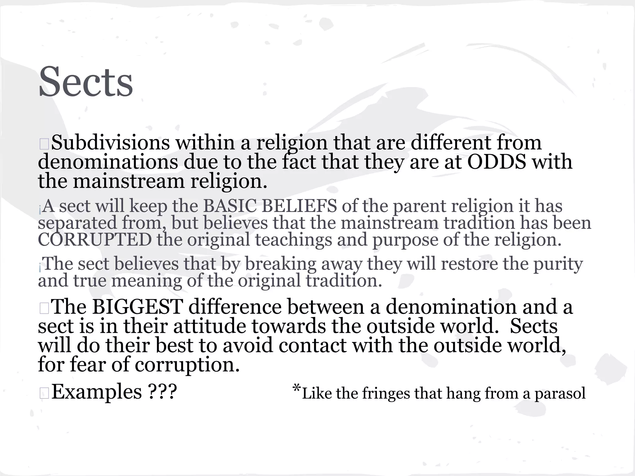 Religion: maintsream, denominations, sects, cults | PDF