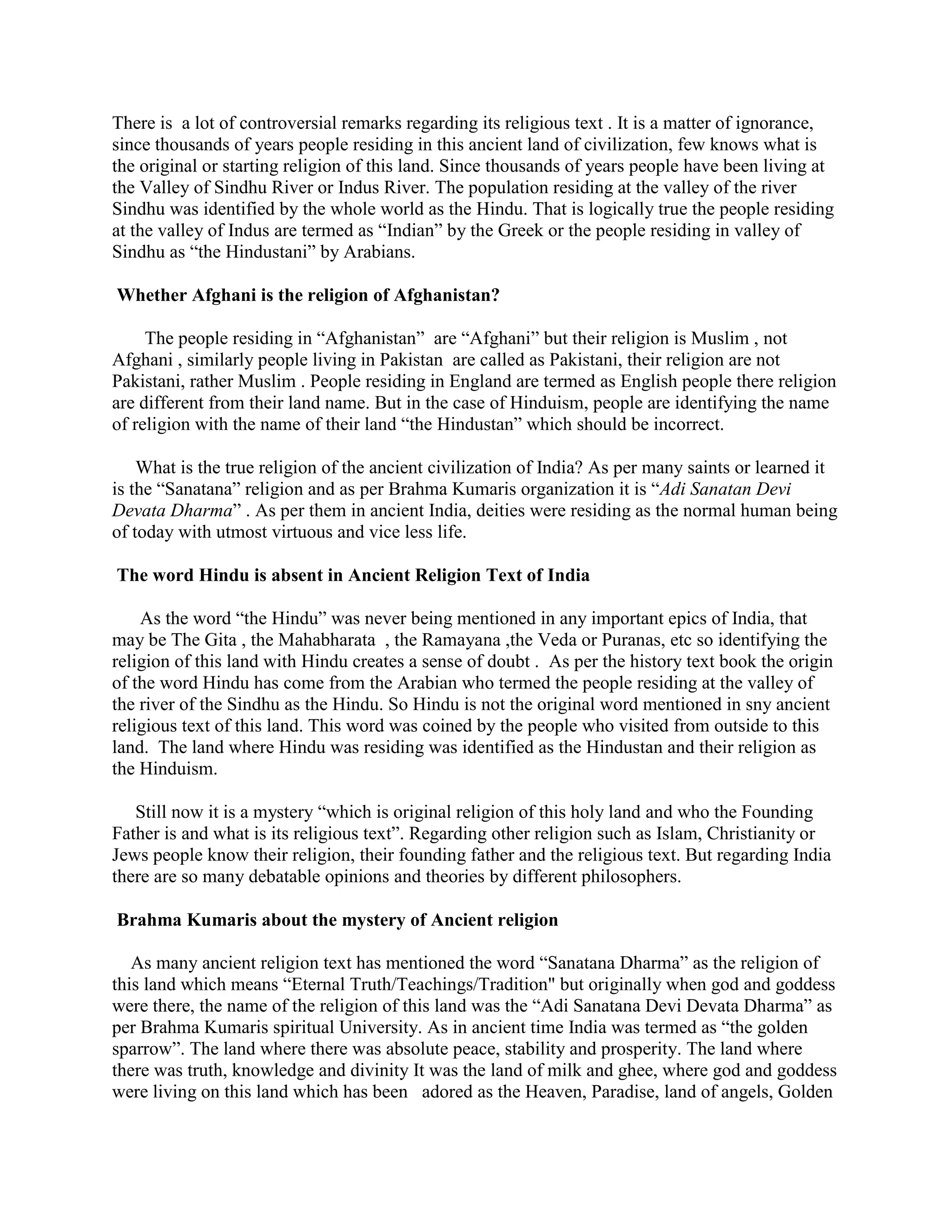 Religion of India in Ancient Time | PDF