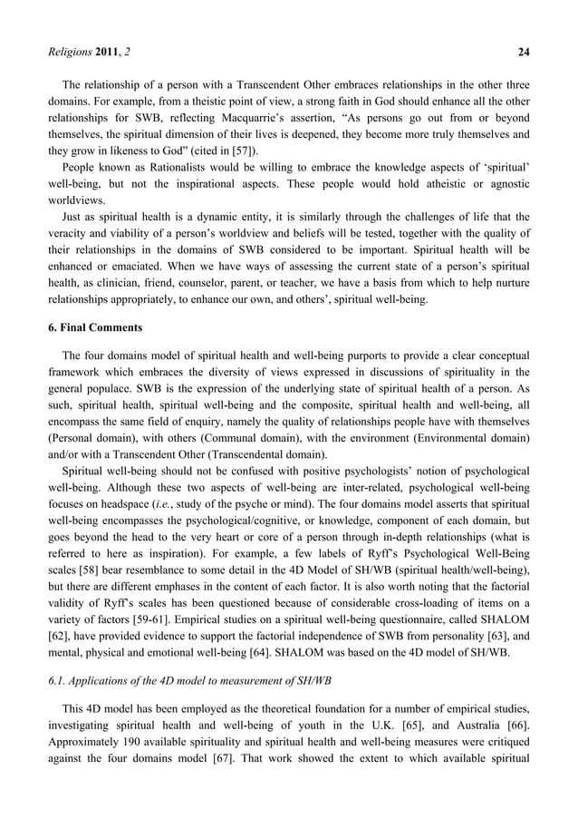 The Four Domains Model: Connecting Spirituality, Health and Well-Being ...