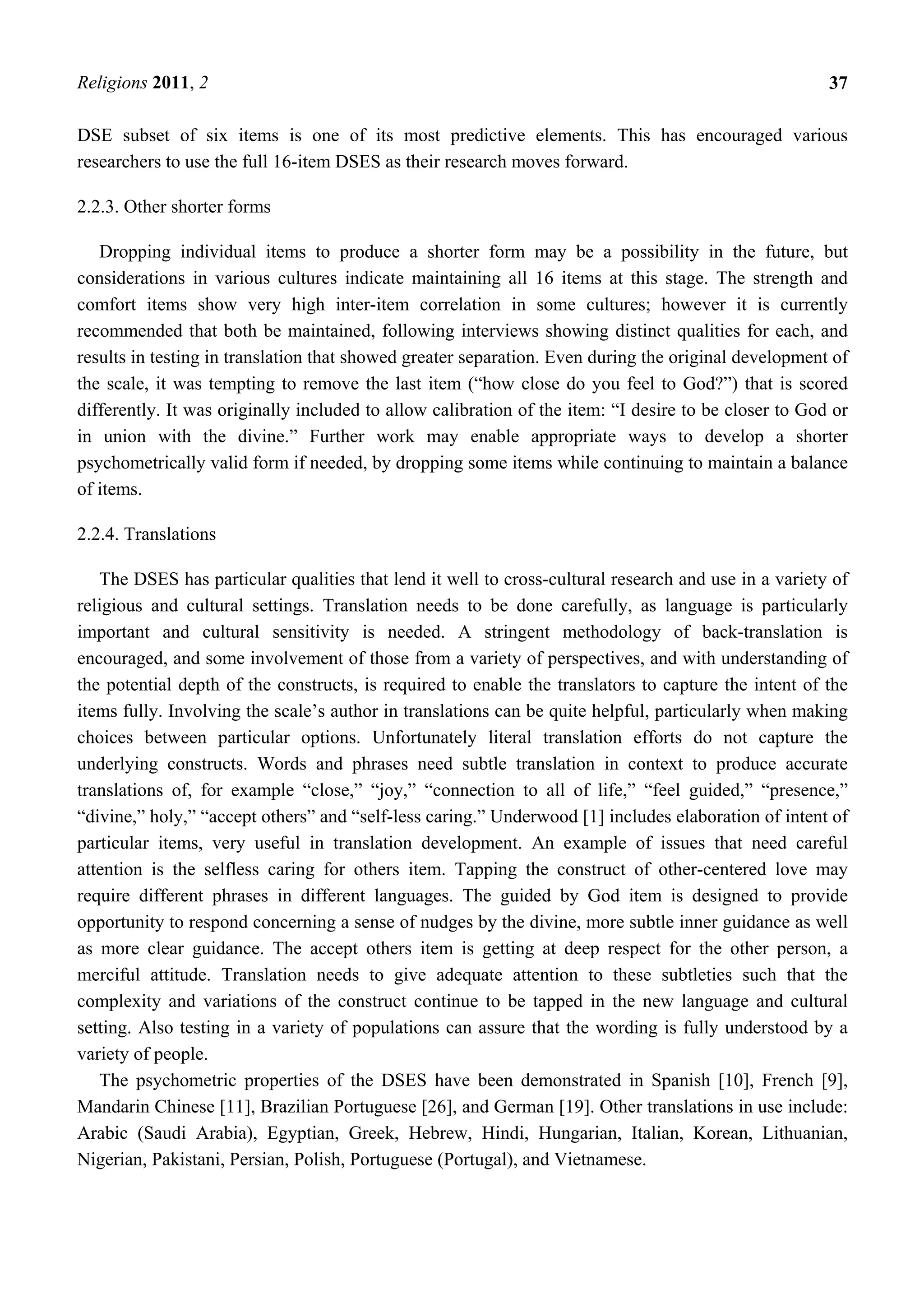 The Daily Spiritual Experience Scale | PDF