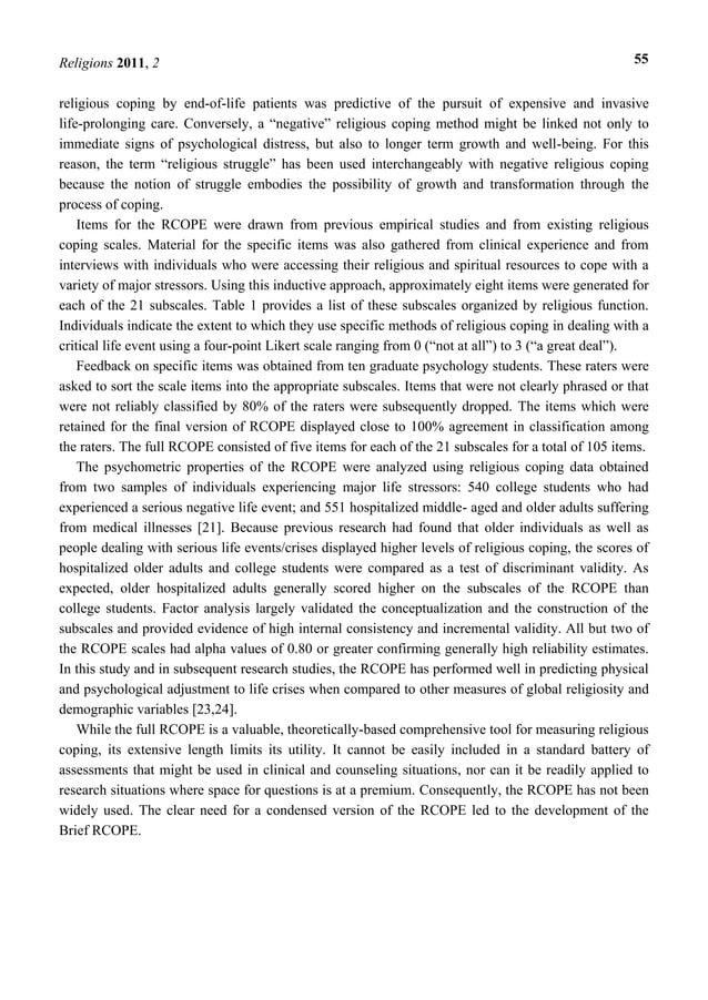 The Brief RCOPE | PDF | Mental Health | Diseases and Conditions