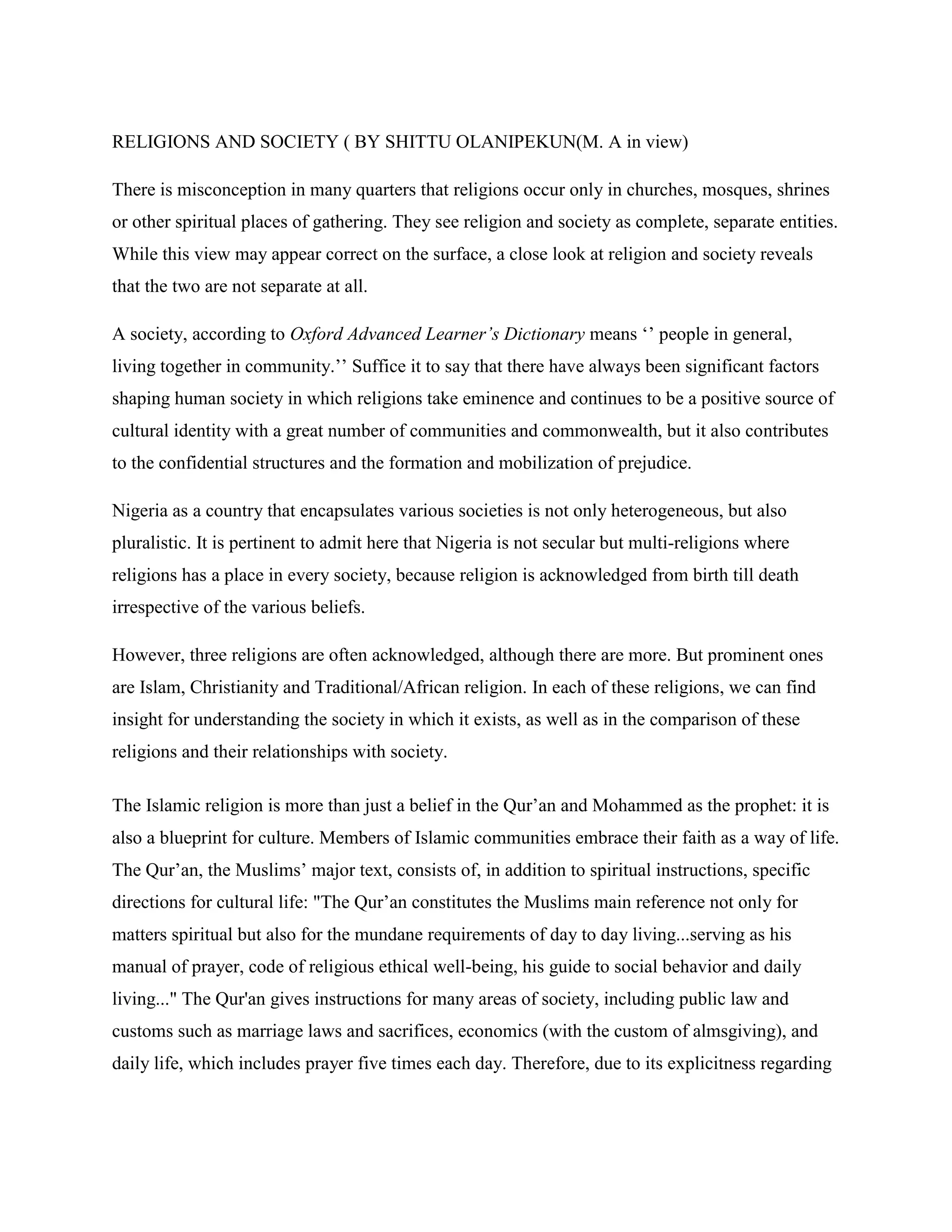 Religions and society | DOCX