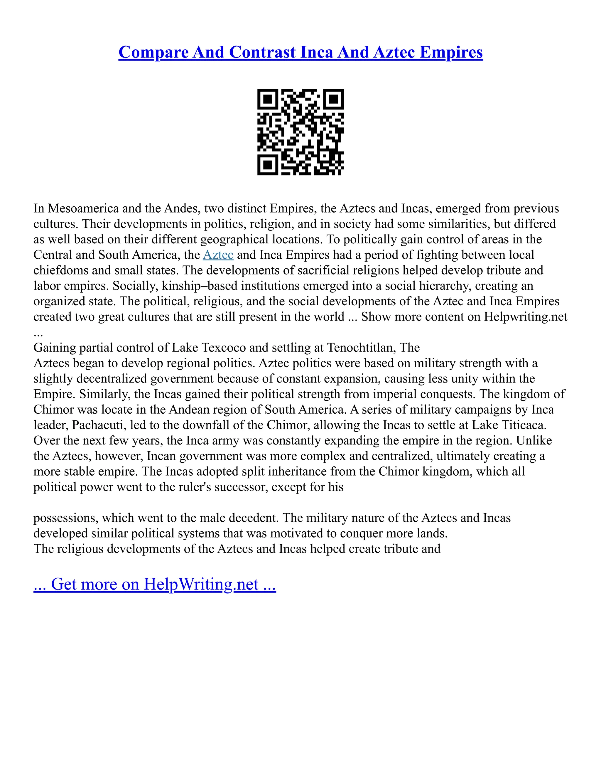 Religious Beliefs Of The Incas, Aztecs, And Mayans | PDF