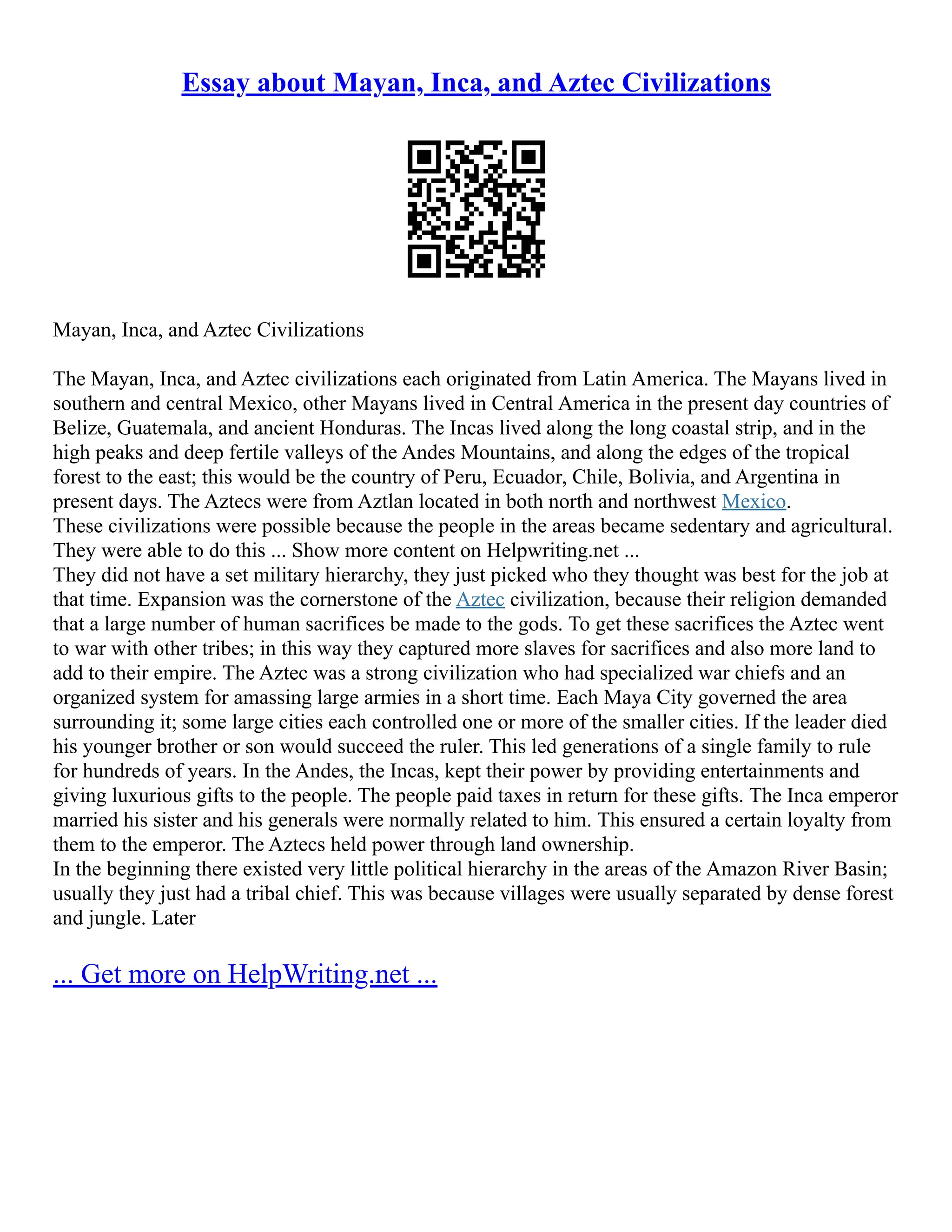 Religious Beliefs Of The Incas, Aztecs, And Mayans | PDF