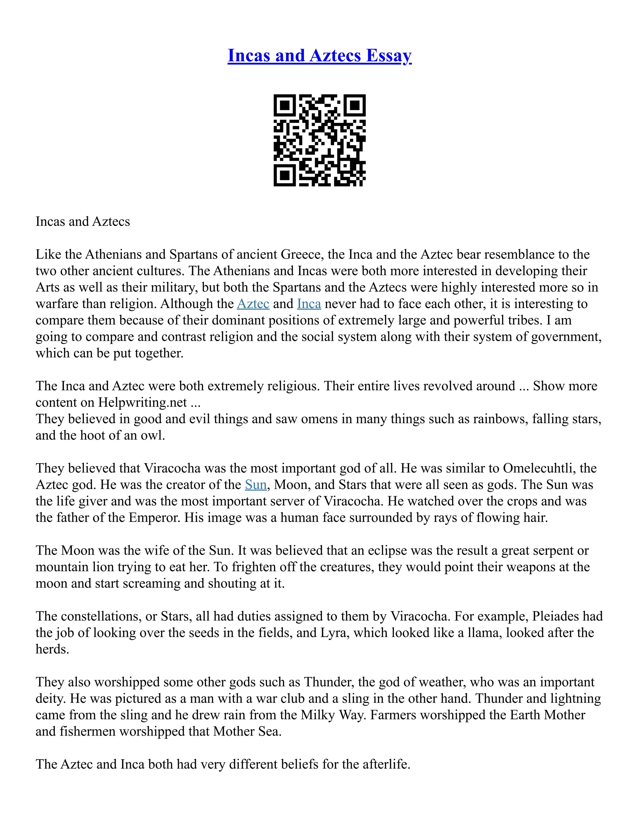 Religious Beliefs Of The Incas, Aztecs, And Mayans | PDF