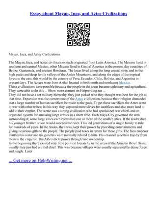 Religious Beliefs Of The Incas, Aztecs, And Mayans | PDF