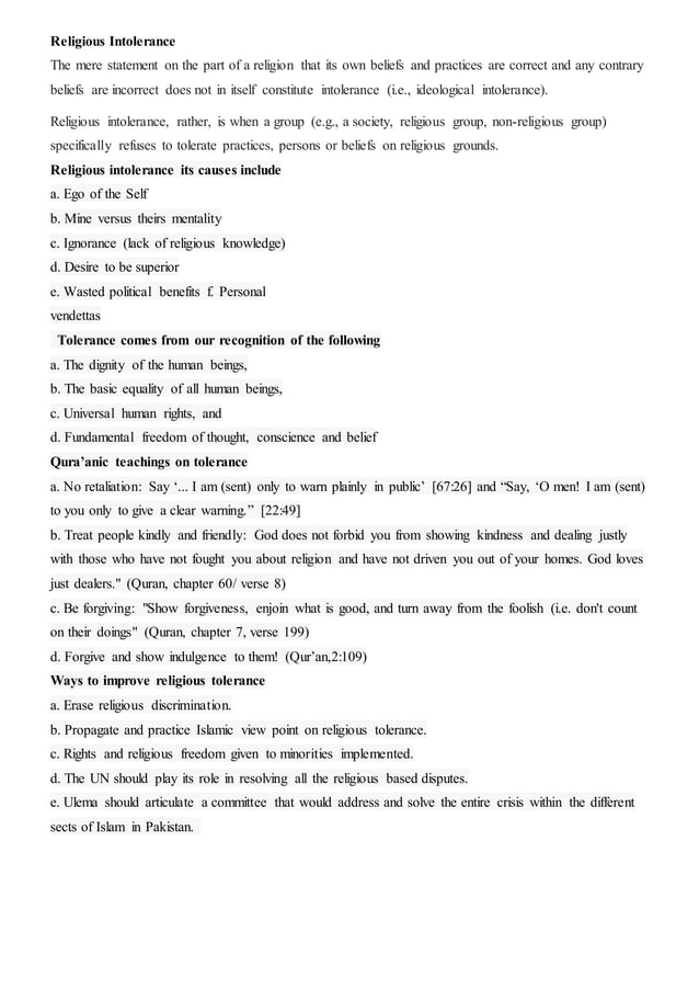 Religious intolerance | DOCX | Islam | Religion & Spirituality