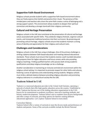 Religious Schools in the UAE Balancing Faith and Education | PDF