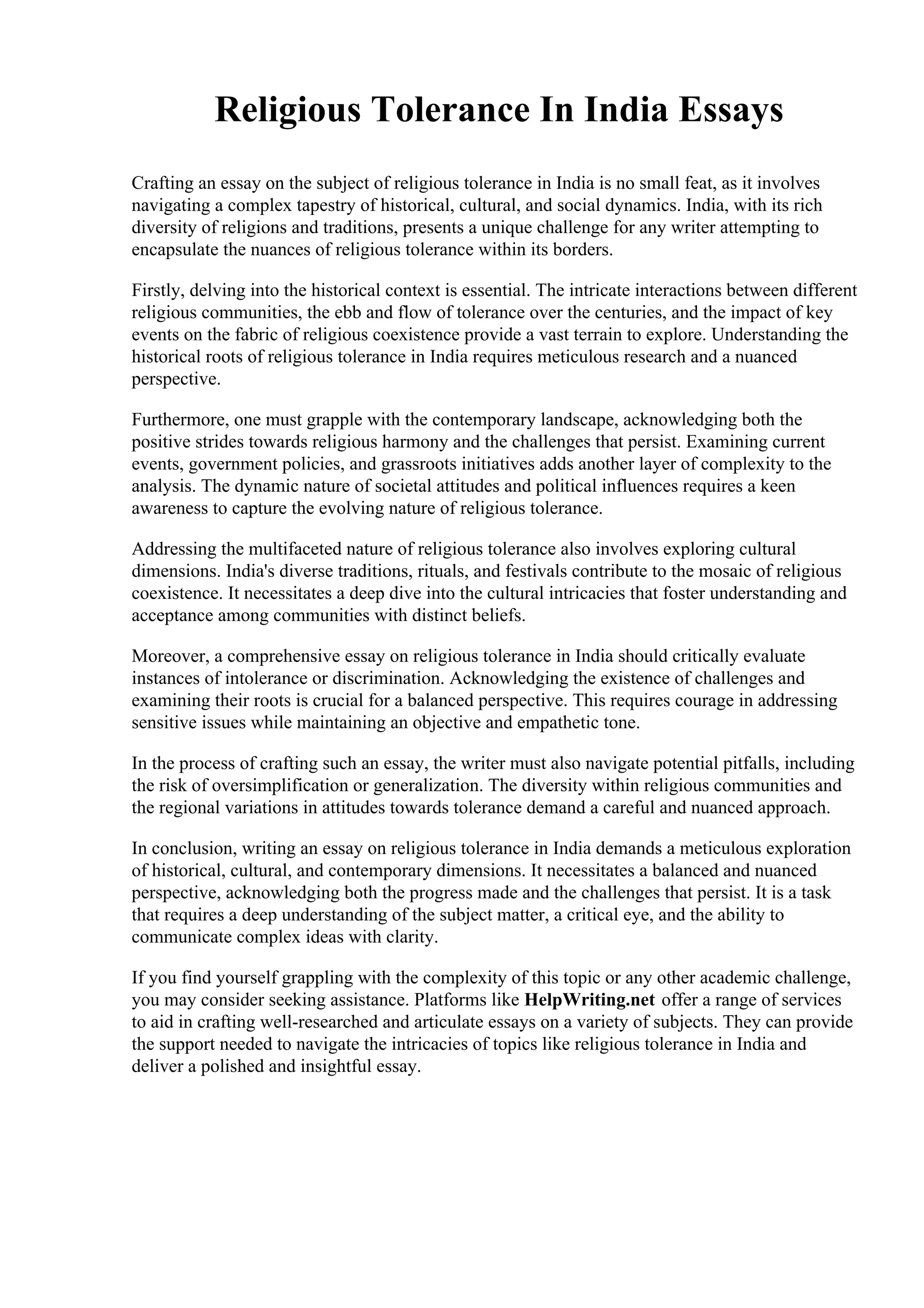 Religious Tolerance In India Essays. Scottsdale Community College | PDF